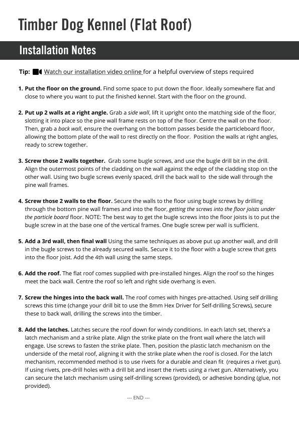 Timber Dog Kennel (Flat Roof) - SteelChief